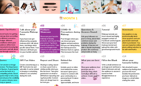 Social Media Content Calendar Kit 2021 | Makeup artists & Beauty Industry